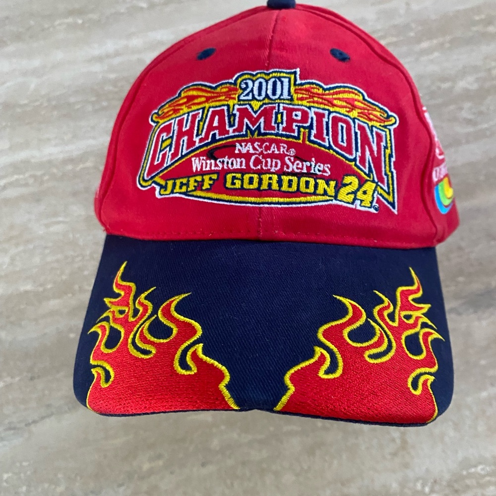 Vintage Nascar Red Flames Cap Jeff Gordon Race Hat - Gem